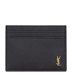 Saint Laurent Leather Cassandre Card Holder - Blue
