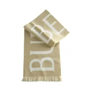 Burberry Mu Text Logo Wool Scarf 'sand - Tan