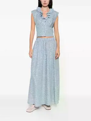 Sandro Ruffled Striped Sequin-embroidered Crop Top