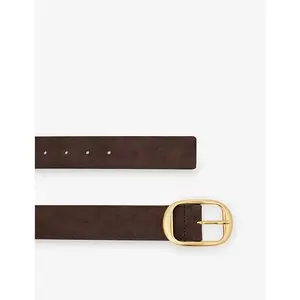 REISS Oval-buckle Suede Belt - Chocolate