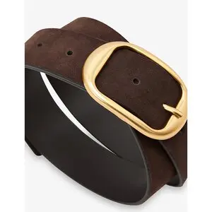 REISS Oval-buckle Suede Belt - Chocolate