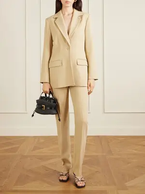 Balmain Shuffle Mini Buckled Leather-trimmed Raffia Shoulder Bag