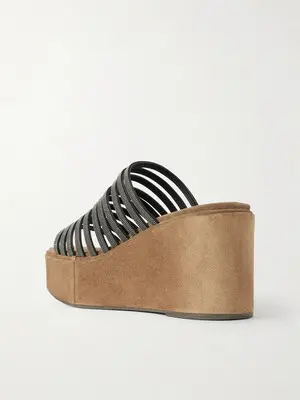 Brunello Cucinelli Embellished Suede Platform Mules