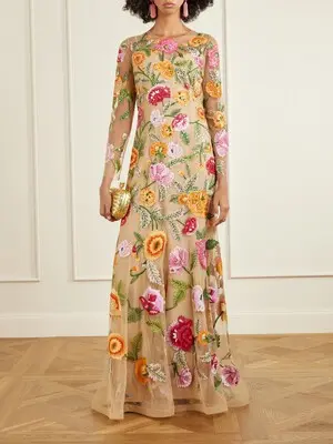 Carolina Herrera Sequin-detailed Embroidered Tulle Gown - Neutrals