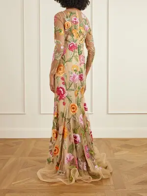 Carolina Herrera Sequin-detailed Embroidered Tulle Gown - Neutrals