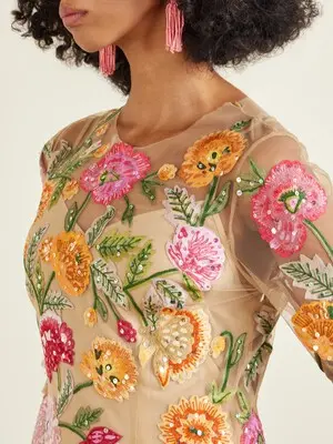 Carolina Herrera Sequin-detailed Embroidered Tulle Gown - Neutrals
