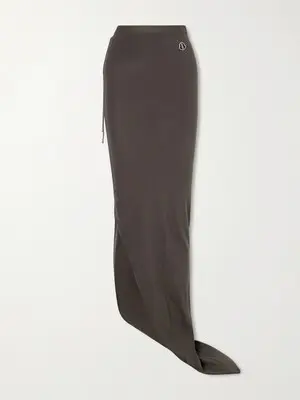 Rick Owens Moncler Appliquéd Cotton-jersey Maxi Skirt - Brown