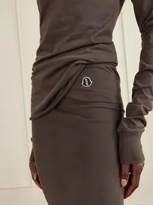 Rick Owens Moncler Appliquéd Cotton-jersey Maxi Skirt - Brown