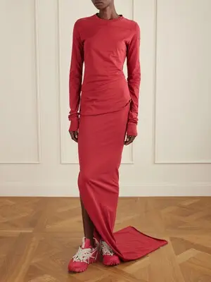 Rick Owens Moncler + Appliquéd Cotton-jersey Maxi Skirt - Red
