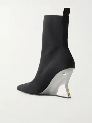 Balmain Ribbed Wedge Ankle Boots - Black