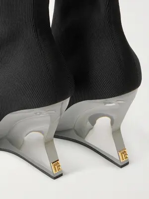 Balmain Ribbed Wedge Ankle Boots - Black