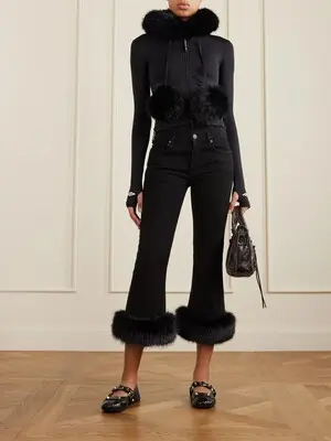 Balenciaga Plush-trimmed Cropped Flare Jeans
