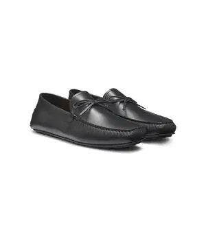 BOSS Leather Driver Moccasins With Bow - Black