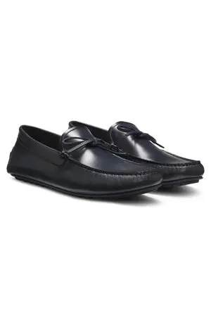 BOSS Leather Driver Moccasins With Bow - Dark Blue
