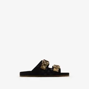 Burberry Check Suede Urchin Sandals - Black
