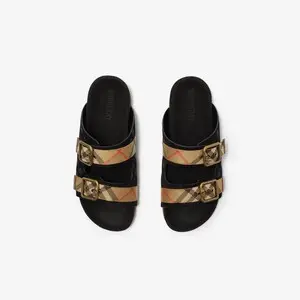 Burberry Check Suede Urchin Sandals - Black