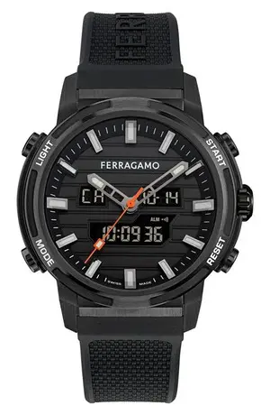 FERRAGAMO Sport Anadigit Strap Watch - Gunmetal/black