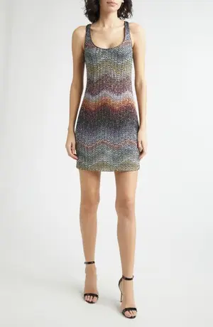 Missoni Zigzag Metallic Sequin Caperdoni Knit Minidress
