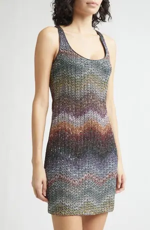 Missoni Zigzag Metallic Sequin Caperdoni Knit Minidress