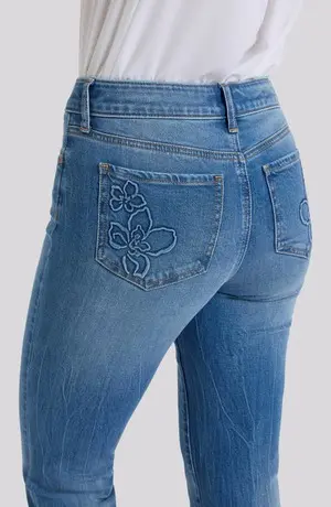 NYDJ Marilyn Floral Pocket Ankle Straight Leg Jeans - Pacifica