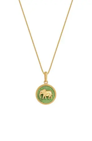 KARMA AND LUCK Jade Elephant Charm Necklace - Gold/green