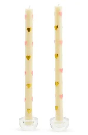 MACKENZIE-CHILDS Set Of 2 & Gold Hearts Taper Dinner Candles - Pink