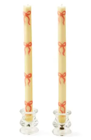 MACKENZIE-CHILDS Set Of 2 Bow Taper Dinner Candles - Pink