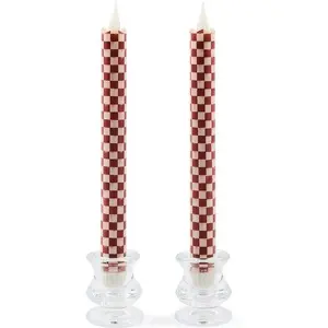 MACKENZIE-CHILDS Set Of 2 Check Flameless Dinner Candles - Cherry