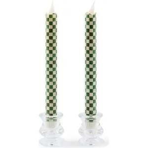 MACKENZIE-CHILDS Set Of 2 Check Flameless Dinner Candles - Emerald