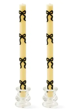 MACKENZIE-CHILDS Set Of 2 Bow Taper Dinner Candles - Black