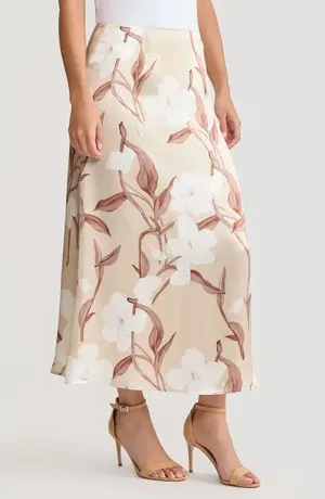Misook Floral Print Flared Maxi Skirt
