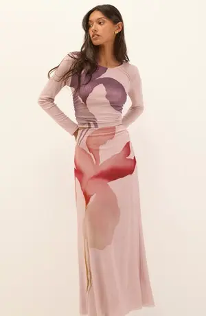 VIX PAULA HERMANNY Amira Floral Print Mesh Maxi Skirt