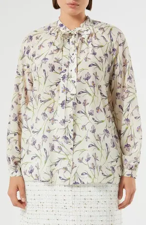 Marina Rinaldi Tie Neck Silk Crêpe De Chine Shirt