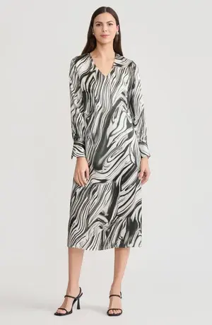 Misook Marble Print Silk Maxi Dress