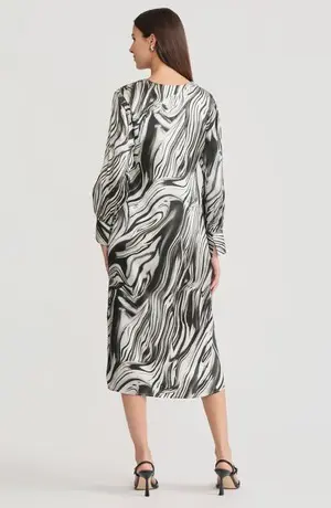 Misook Marble Print Silk Maxi Dress