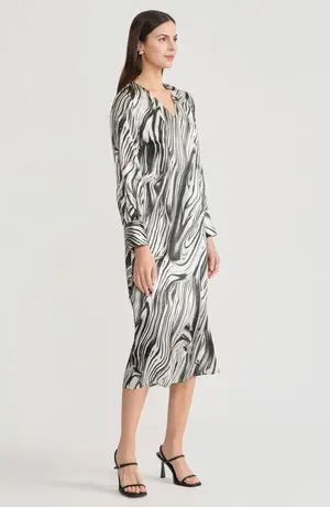 Misook Marble Print Silk Maxi Dress