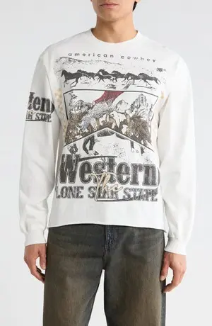 PACSUN Western Long Sleeve Graphic T-shirt - White