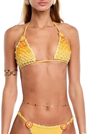 CAPITTANA Pima Cotton Crochet Overlay Bikini Top - Orange