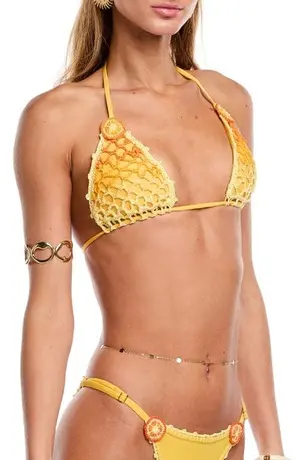 CAPITTANA Pima Cotton Crochet Overlay Bikini Top