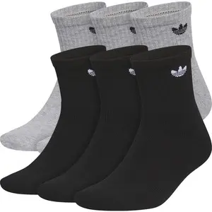 Adidas Assorted 6-pack Trefoil 2.0 Quarter Crew Socks - Heather Grey/black/white