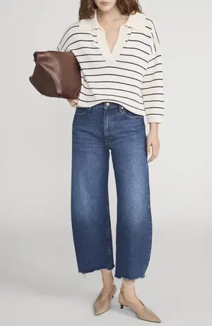 FRAME Bowed Raw Hem Straight Leg Jeans