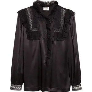 Saint Laurent Lace Trim Silk Charmeuse Top