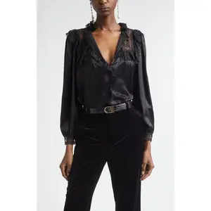 Saint Laurent Lace Trim Silk Charmeuse Top