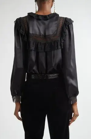 Saint Laurent Lace Trim Silk Charmeuse Top