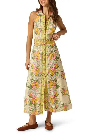 Cotton Belted Floral Maxi Shirtdress