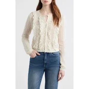 LoveShackFancy Melisse Lace Ruffle Alpaca & Wool Blend Cardigan