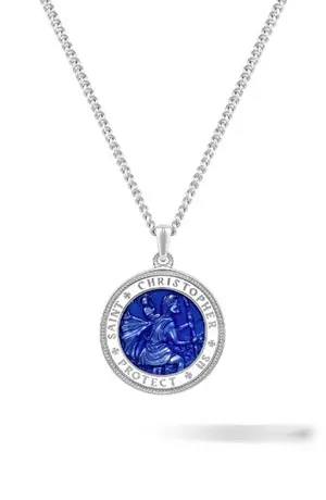 VINCERO St. Christopher Pendant Necklace - Blue/silver