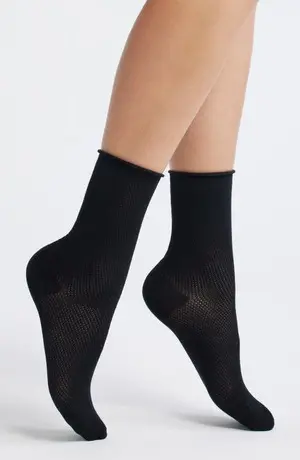 CASA CLARA Rivi Cotton Blend Pointelle Crew Socks - Black