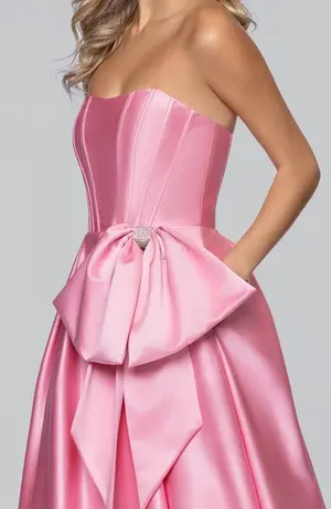BLONDIE NITES Strapless Satin Ballgown With Bow