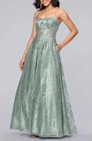 BLONDIE NITES Sequin Illusion Bodice Ballgown